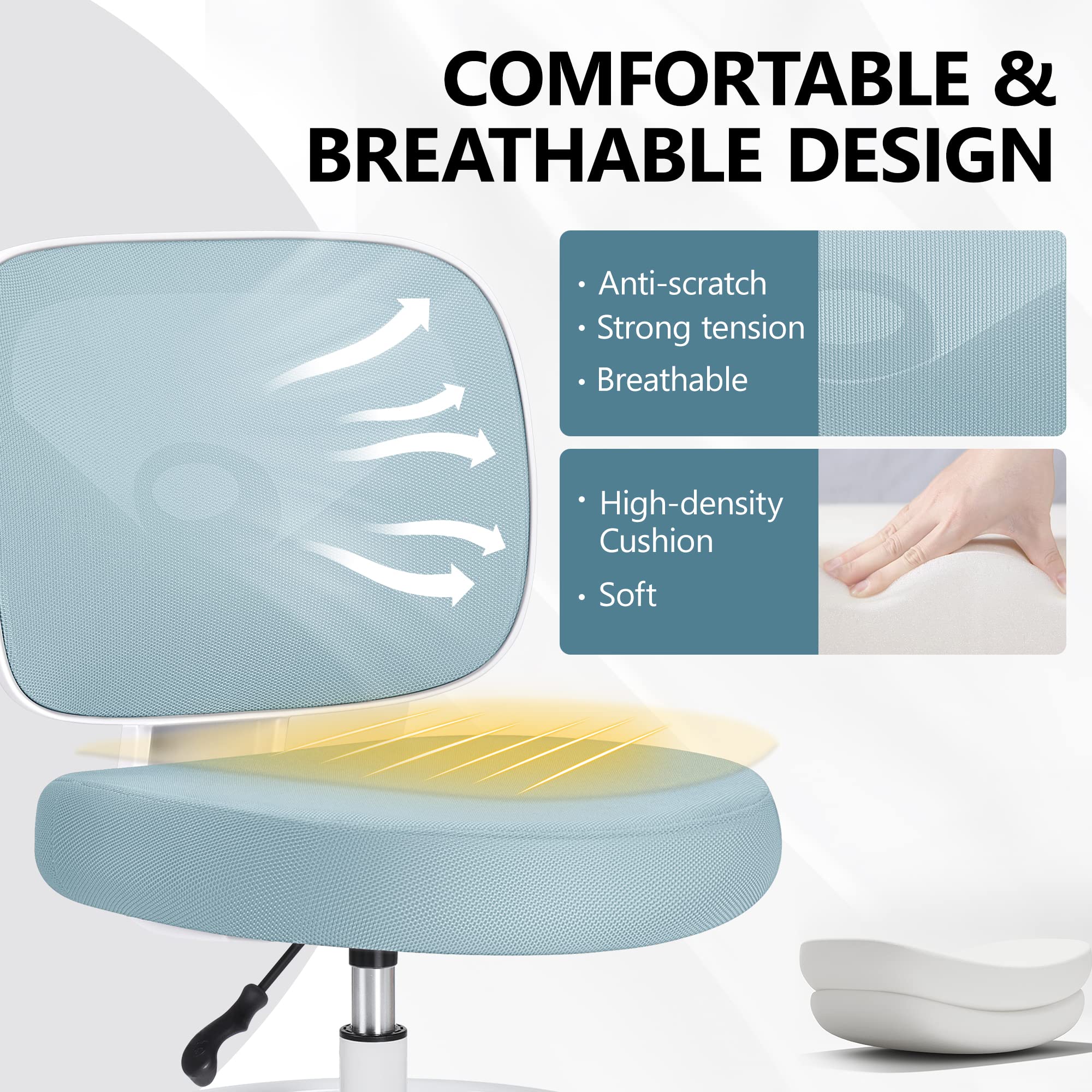 Primy Office Drafting Chair Armless, Tall Office Desk Chair Adjustable Height and Footring, Mid-Back Ergonomic Standing Desk Chair Mesh Rolling Tall Chair for Art Room, Office or Home(Light Blue)