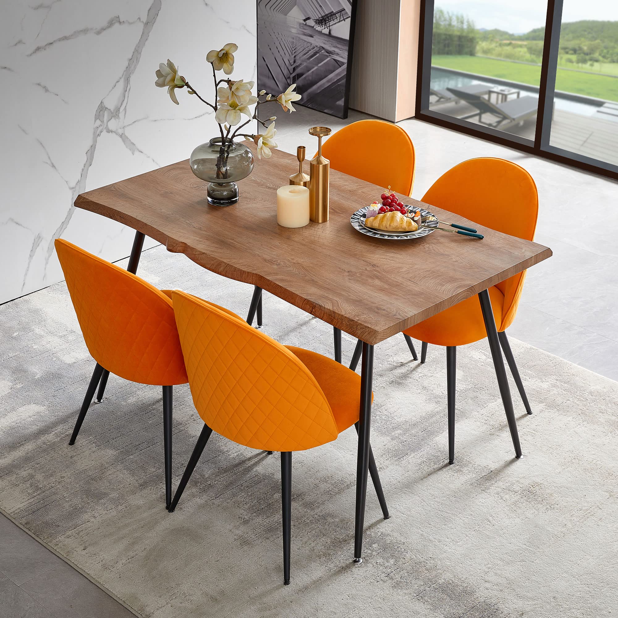 Homedot Modern Dining Table Set for 4,Durable Home Table with Chair,Stylish Rectangular Dining Table Upholstered Dining Chair Velvet Thick Cushion Room Chair for Restaurant,Dining Room,Store