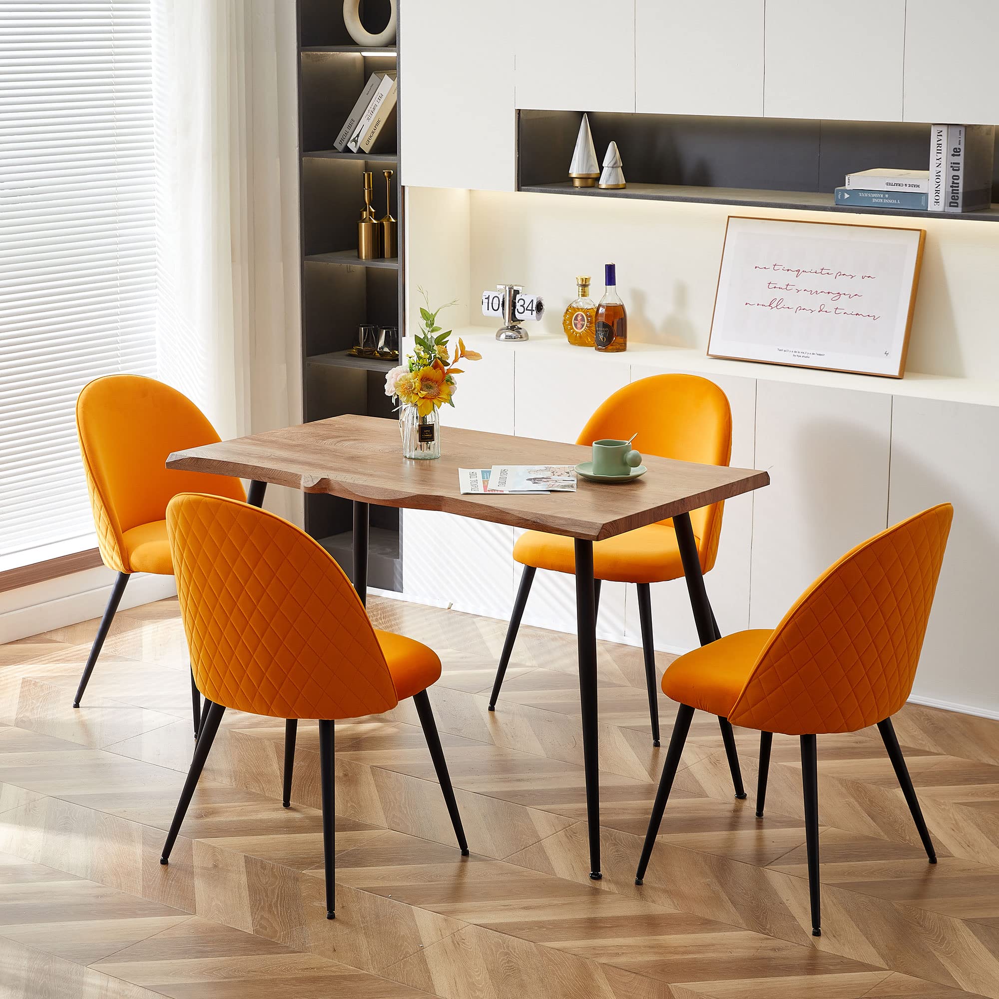 Homedot Modern Dining Table Set for 4,Durable Home Table with Chair,Stylish Rectangular Dining Table Upholstered Dining Chair Velvet Thick Cushion Room Chair for Restaurant,Dining Room,Store