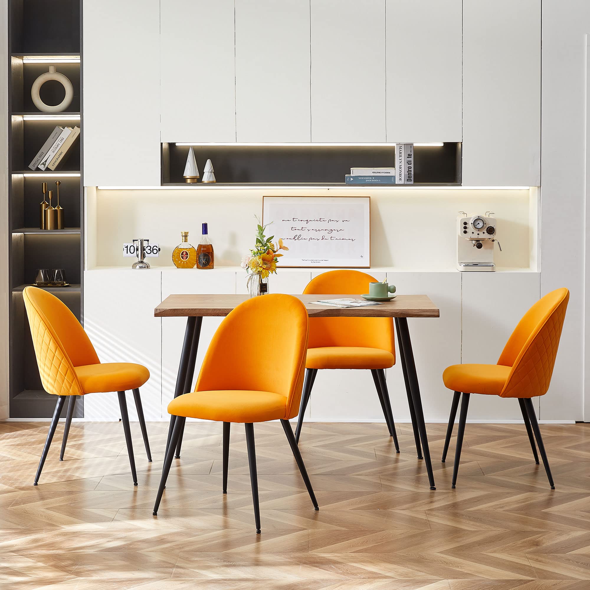 Homedot Modern Dining Table Set for 4,Durable Home Table with Chair,Stylish Rectangular Dining Table Upholstered Dining Chair Velvet Thick Cushion Room Chair for Restaurant,Dining Room,Store