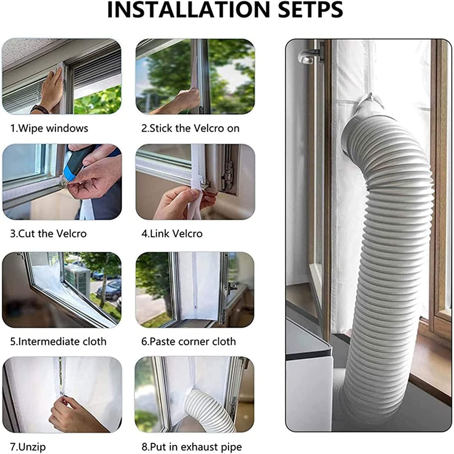 WASAIQI 400CM Universal Window Seal for Portable Air Conditioner and Tumble Dryer, Seal for AC Unit with Zip and Adhesive Fastener, Easy to Install, Works with Every Mobile Air-Conditioning