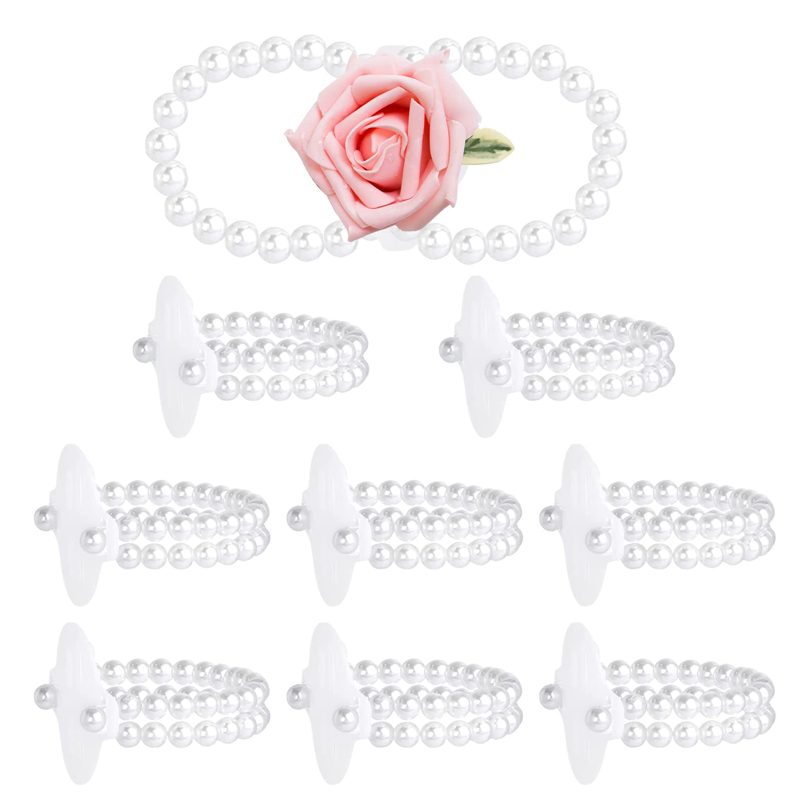 BLMHTWO 8PCS Elastic Pearl Corsage Bracelet, Stretch Wrist Corsage Band Pearl Wedding Wristlet Band DIY Wrist Corsage Bracelet Decor for Wedding Party Bride Bridesmaid Prom Flower