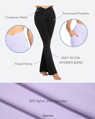 Sunzel Flare Leggings for Women, Crossover Yoga Pants with Pockets 30" Grey Large
