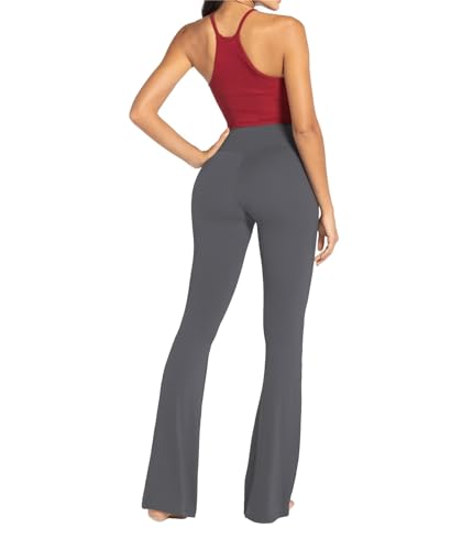 Sunzel Flare Leggings for Women, Crossover Yoga Pants with Pockets 30" Grey Large