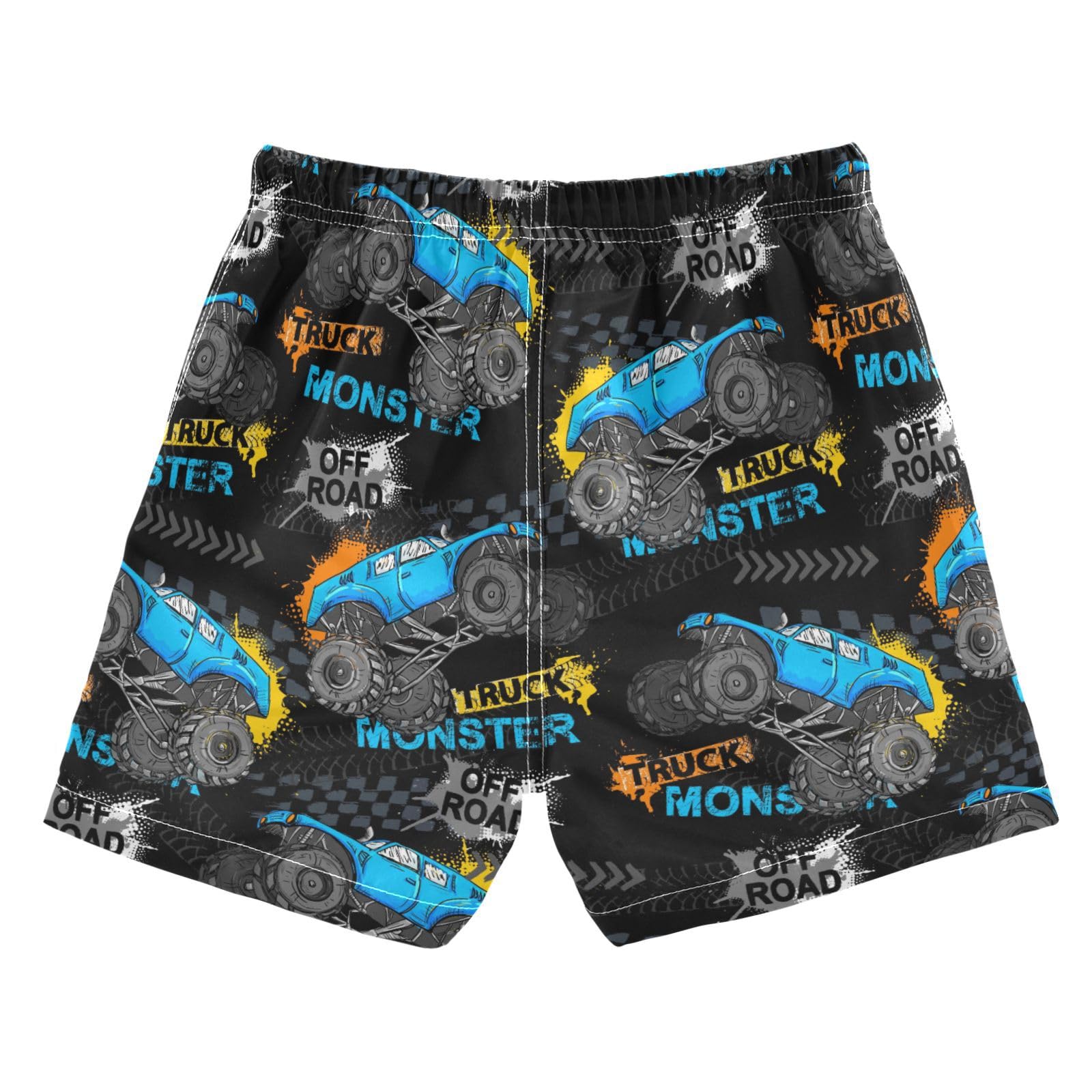JHKKU Boys Swim Trunks Monster Truck Bathing Suits Swim Board Shorts Swimsuit with Mesh Lining 6 Years