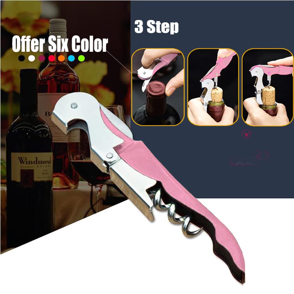Professional Waiter Corkscrew Wine Openers Set (4 PCS),Upgraded with Heavy Duty Stainless Steel Hinges Wine Key for Restaurant Waiters, Sommelier, Bartenders (Pink 2 Packs)