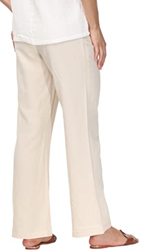 Soojun Women's Casual Linen Blend Elastic Waist Flared Pants, Khaki, XL/29 Inseam