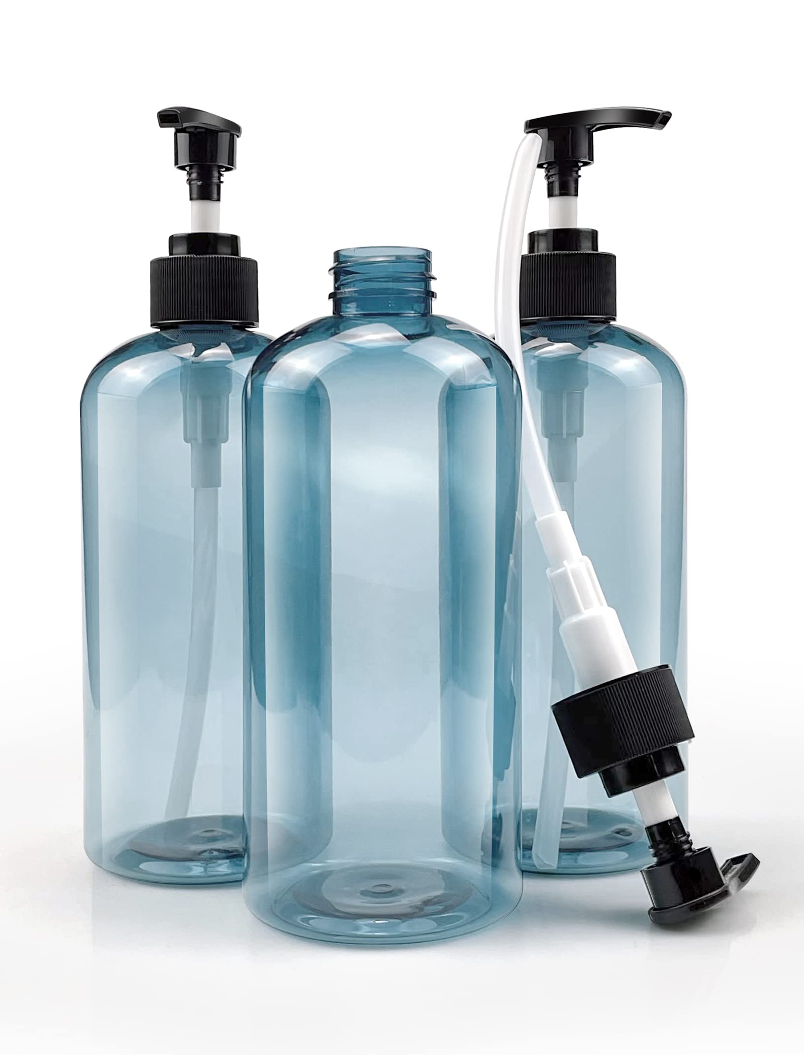 Empty Plastic Bottles with Pump Dispenser Blue Soap Dispenser Bottles, Refillable Travel Containers for Hand sanitizer Shampoo Lotion, etc. - No BPA/Paraben, 500ml/16.9oz(3Pack)