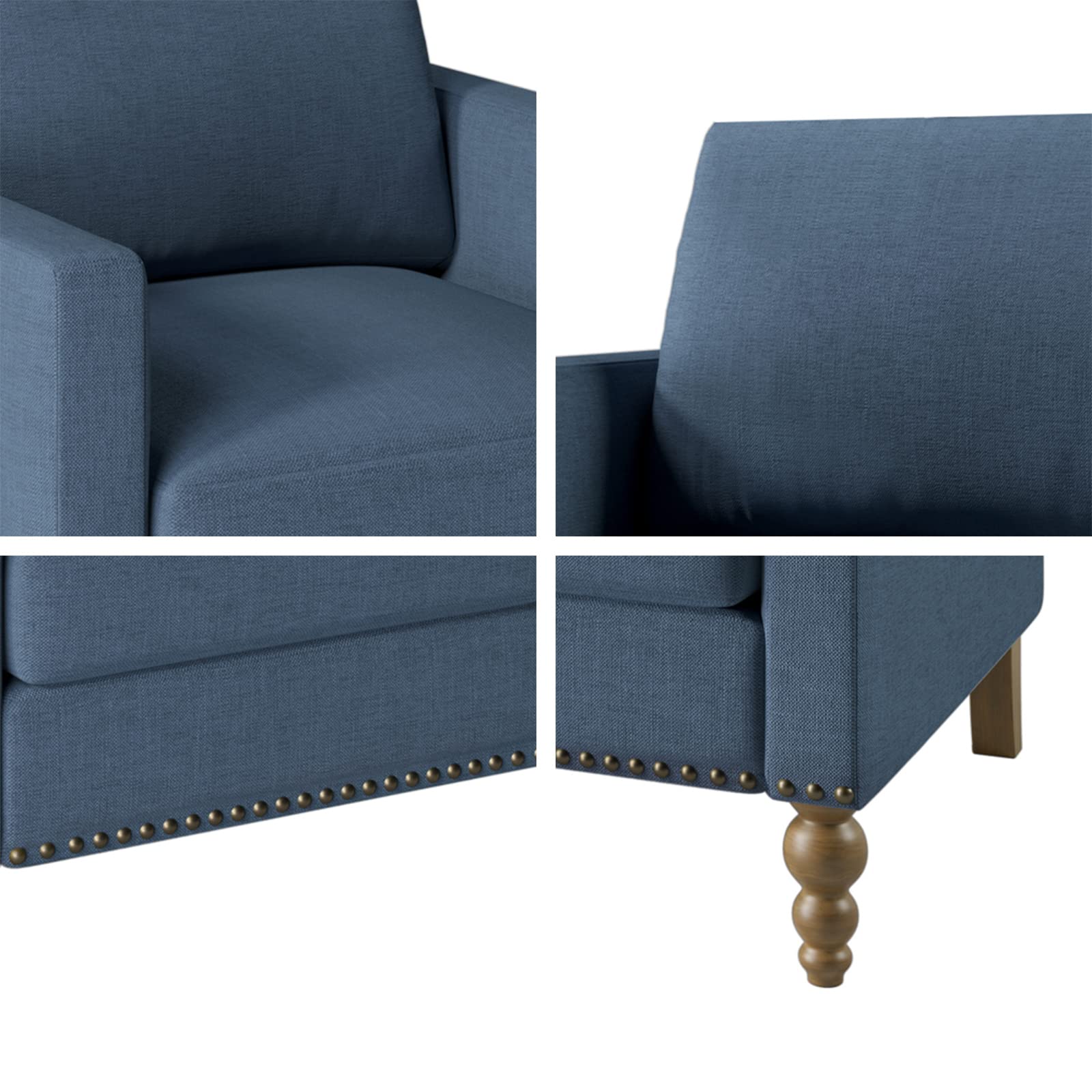 LCMKR Linen Sofa Chair Comfy Small Accent Chairs with Wooden Legs Single Sofa Couch,Suitable for Living Room, Bedroom, Navy Blue