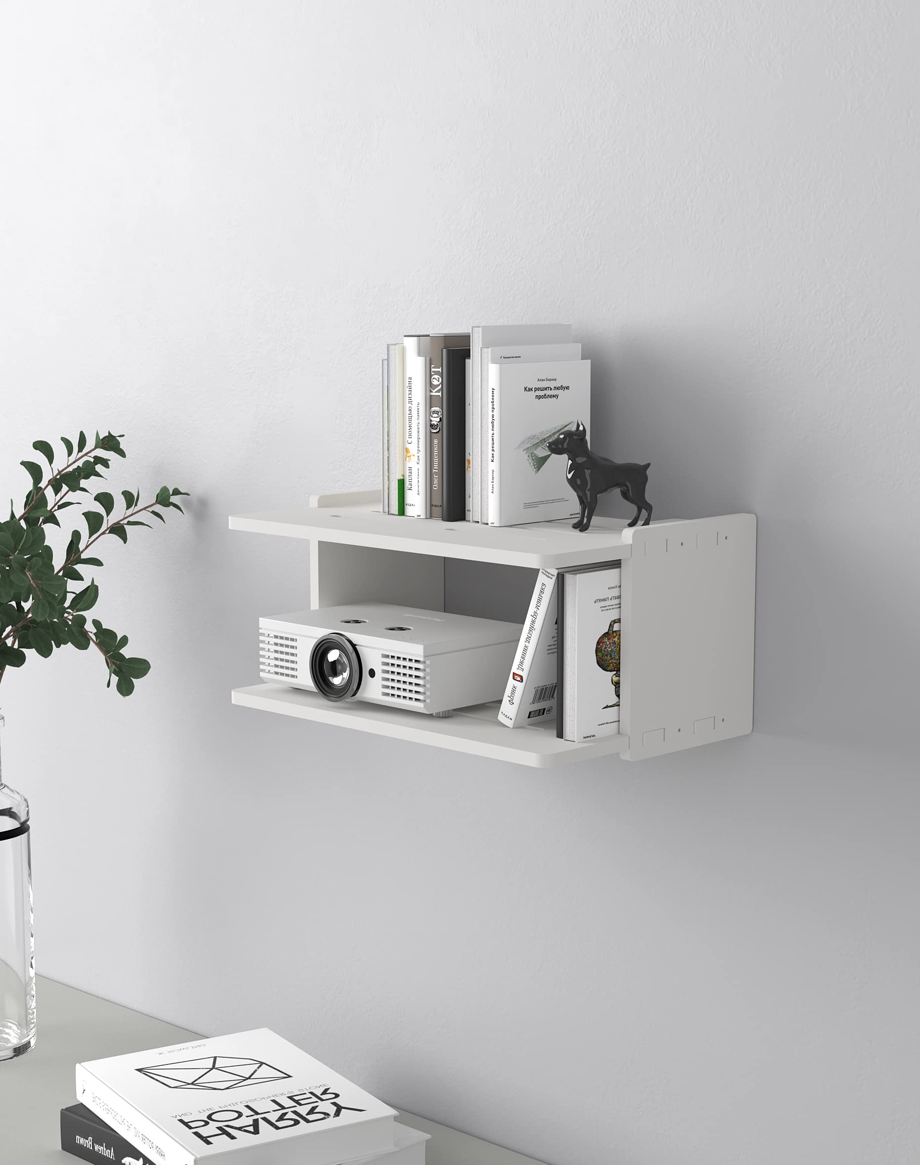 AREAJD Projector Wall Mount Shelf - Floating Shelf with Holder, White
