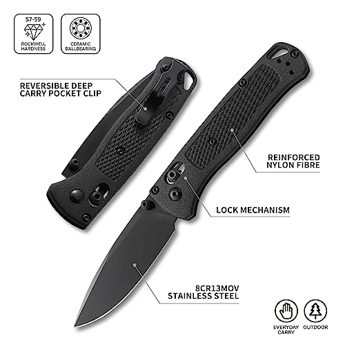 folding knives EDC for men,7.4Men's manual pulley opening,8Cr13MoV Blade,Reinforced nylon fiber shank,folding knife with clip,Camping, wild fishing, good partner (black)