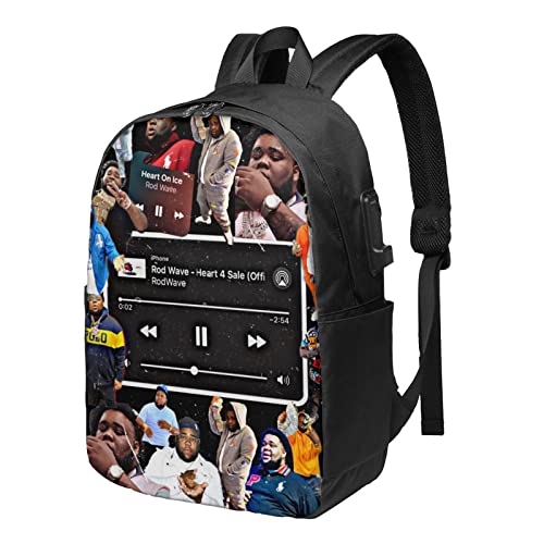 Rod Wave Backpack 17 Inch Laptop Daypack With Usb Port Bookbag For Student School Casual Travel