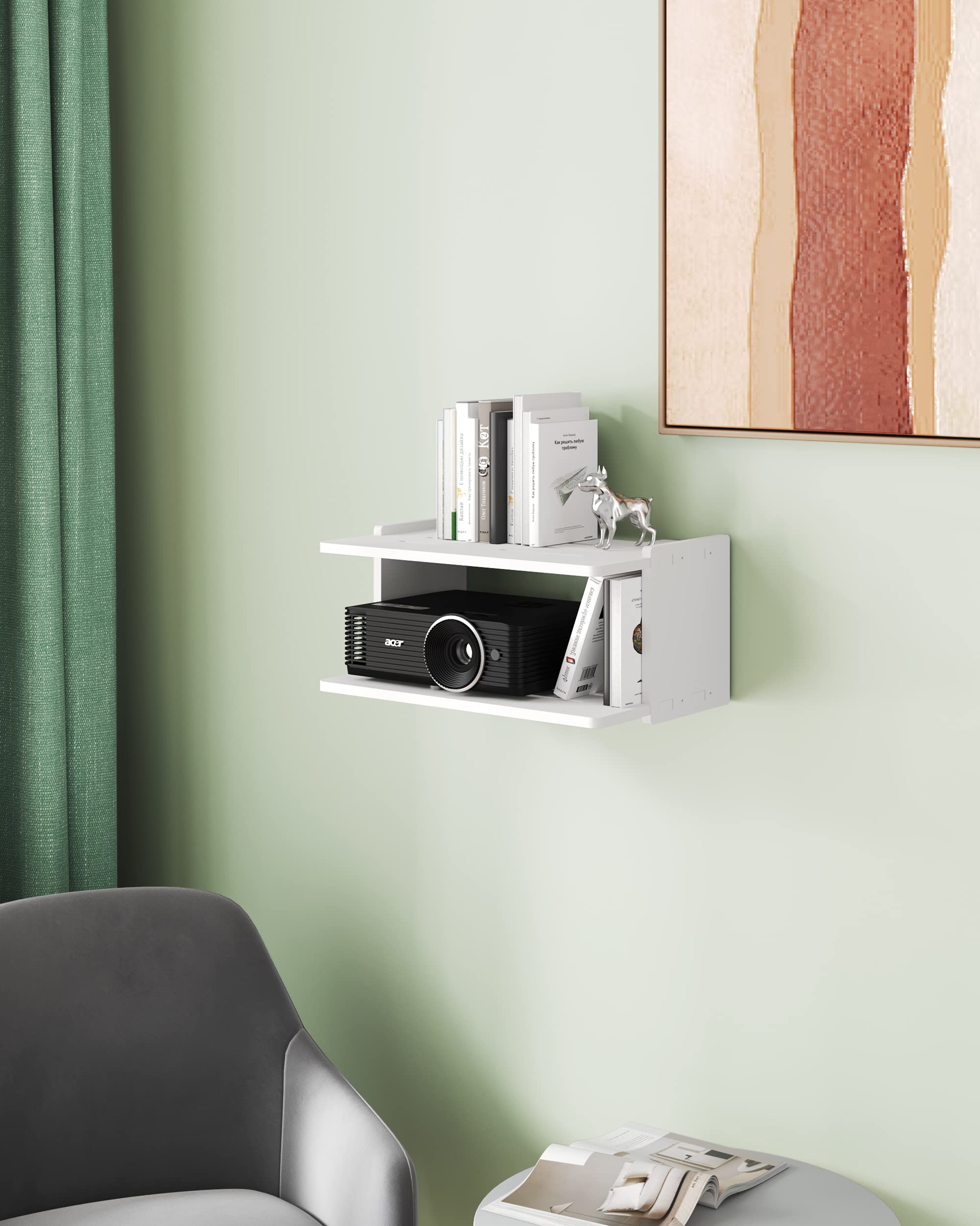AREAJD Projector Wall Mount Shelf - Floating Shelf with Holder, White
