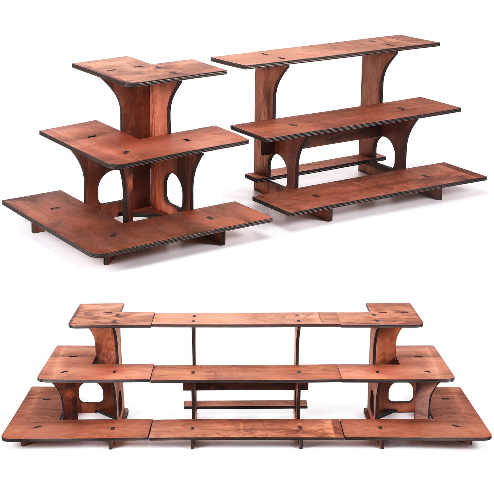 Unittype 3 Pieces 3 Tiers Retail Table Display Stand 40 Inches Wooden Corner Rack Portable Shelf Rack for Retail Table Top, Counter Top Craft Shows Farmers Market Trade Shows Display, Walnut Color