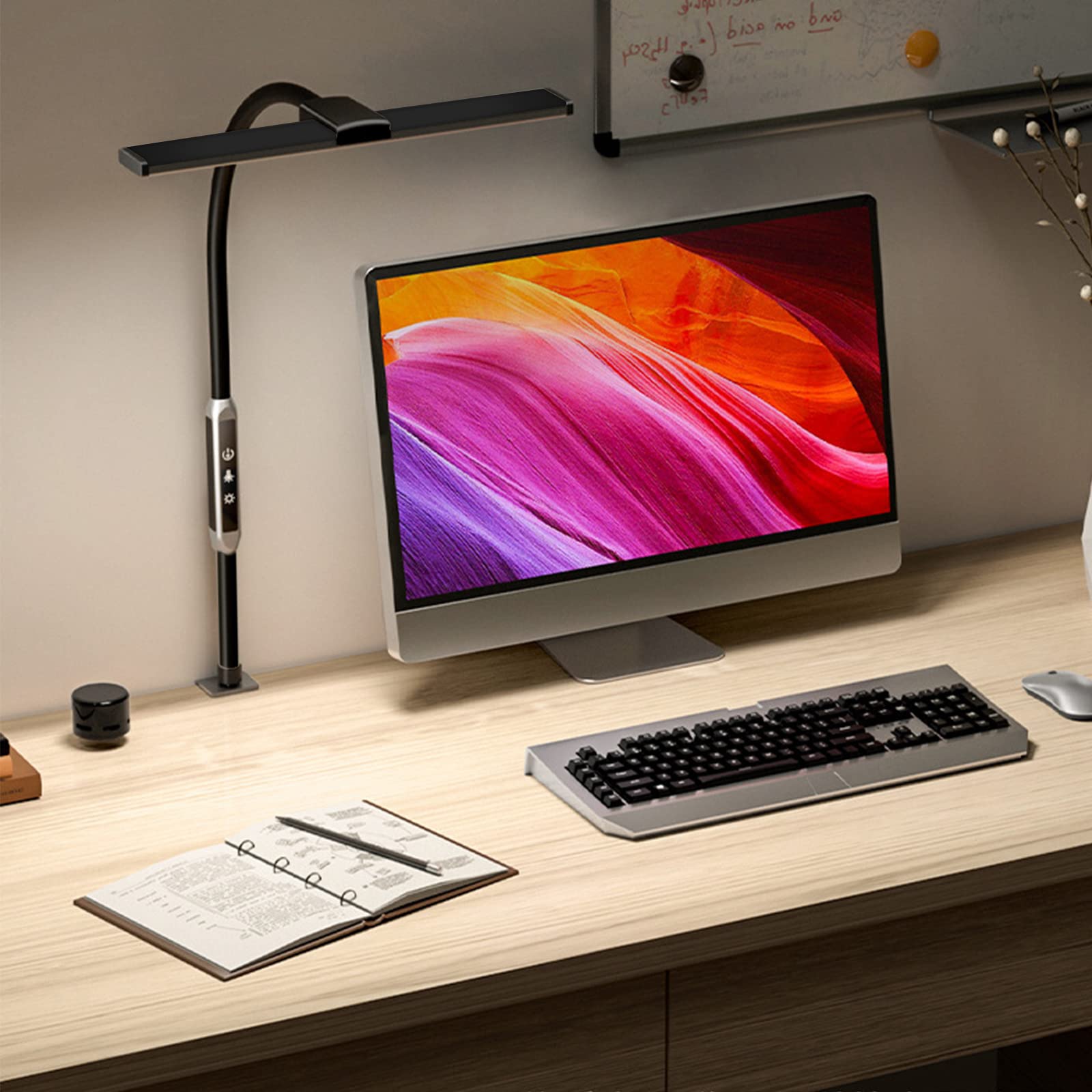 LED Desk Lamp for Home Office, Modern Eye-Caring Office Clip on Lights, 5 Brightness 5 Color Tempers, 15W Dimmable Extra Bright Tall Architect Gooseneck Clamp Light for Workbench Monitor