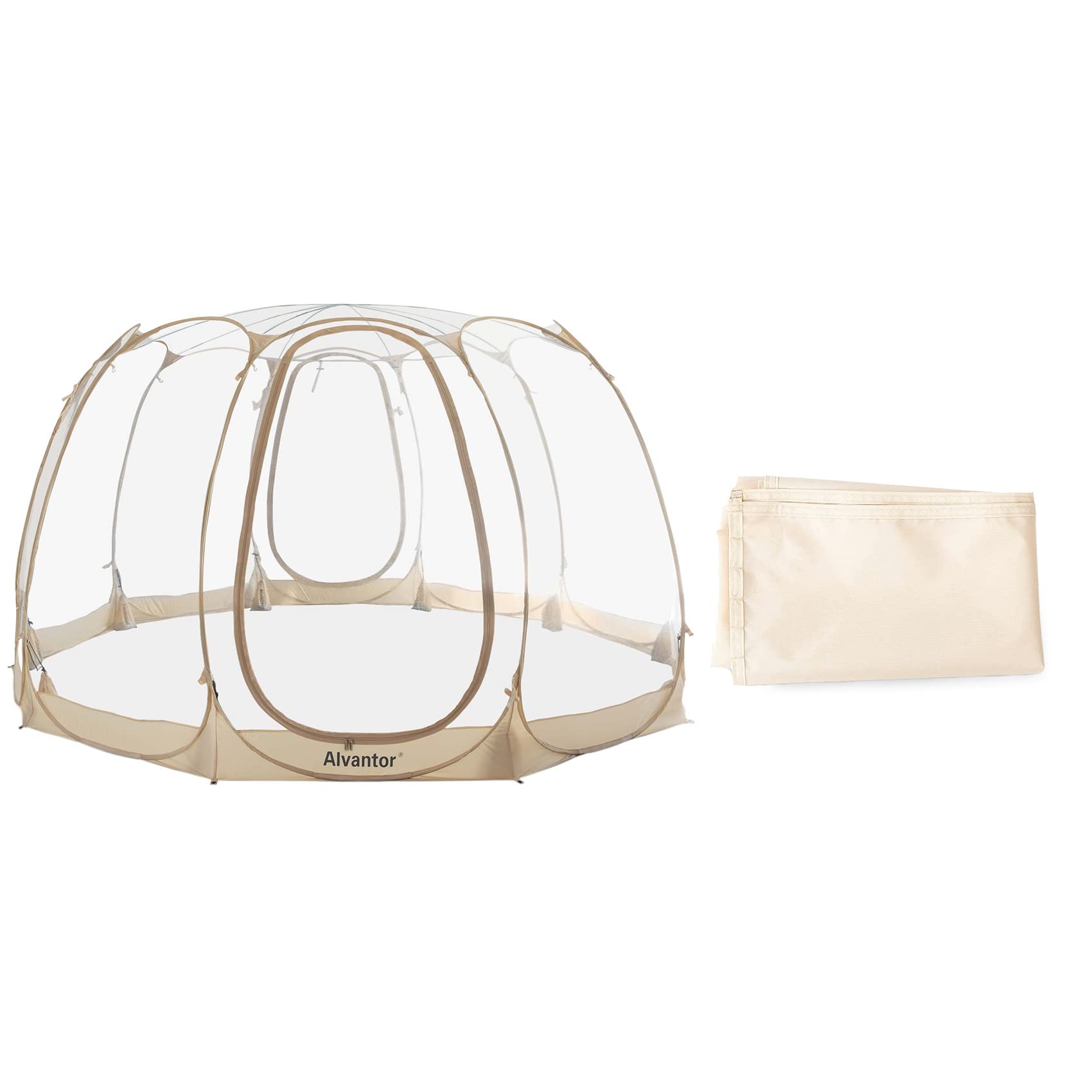 Alvantor Pop Up Bubble Tent - 15’ x 15’ Instant Igloo Tent - 12-15 Person Screen House for Patios - Large Oversize Weather Proof Pod - Cold Protection Camping Tent - Beige