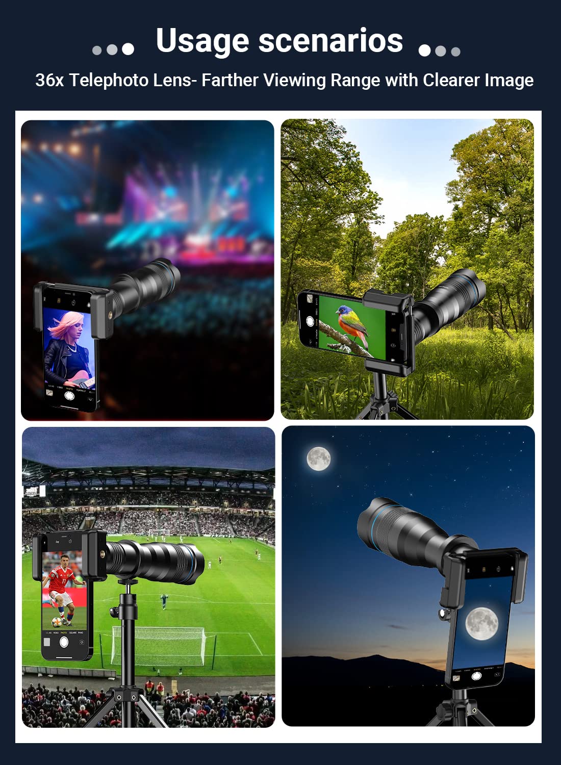 APEXEL High Power 36X HD Telephoto Lens, Telephoto Mobile Cell Phone Lens with Tripod for iPhone 15/14/13 Pro, Samsung and Most Smartphone