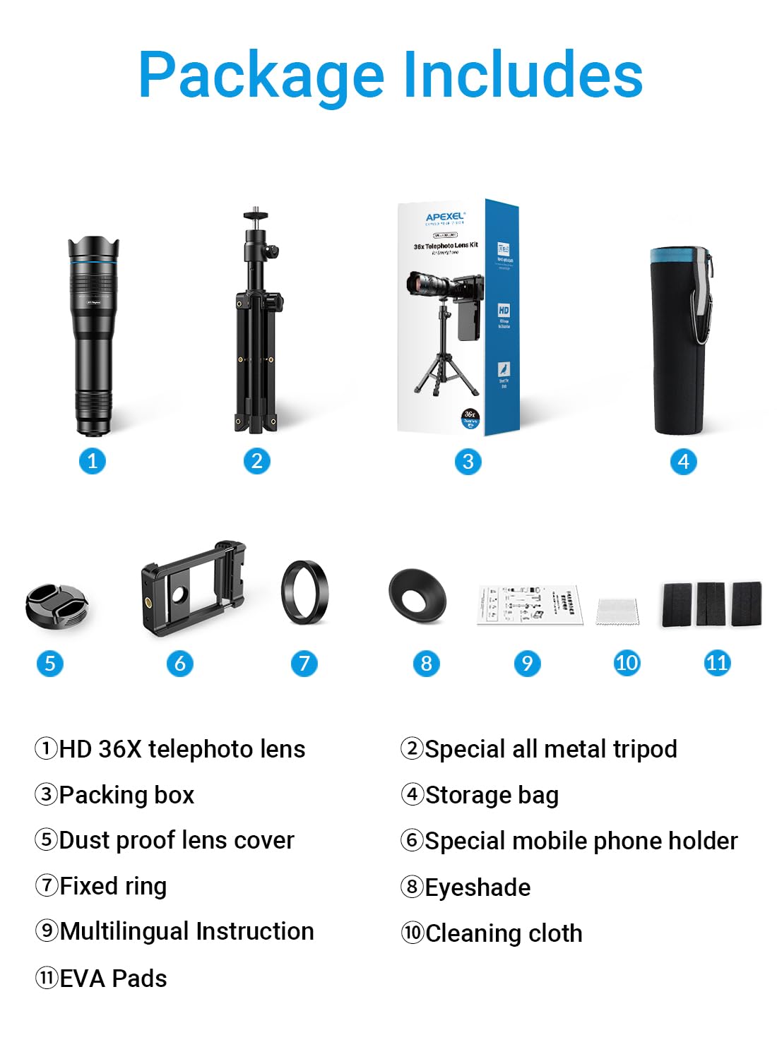 APEXEL High Power 36X HD Telephoto Lens, Telephoto Mobile Cell Phone Lens with Tripod for iPhone 15/14/13 Pro, Samsung and Most Smartphone