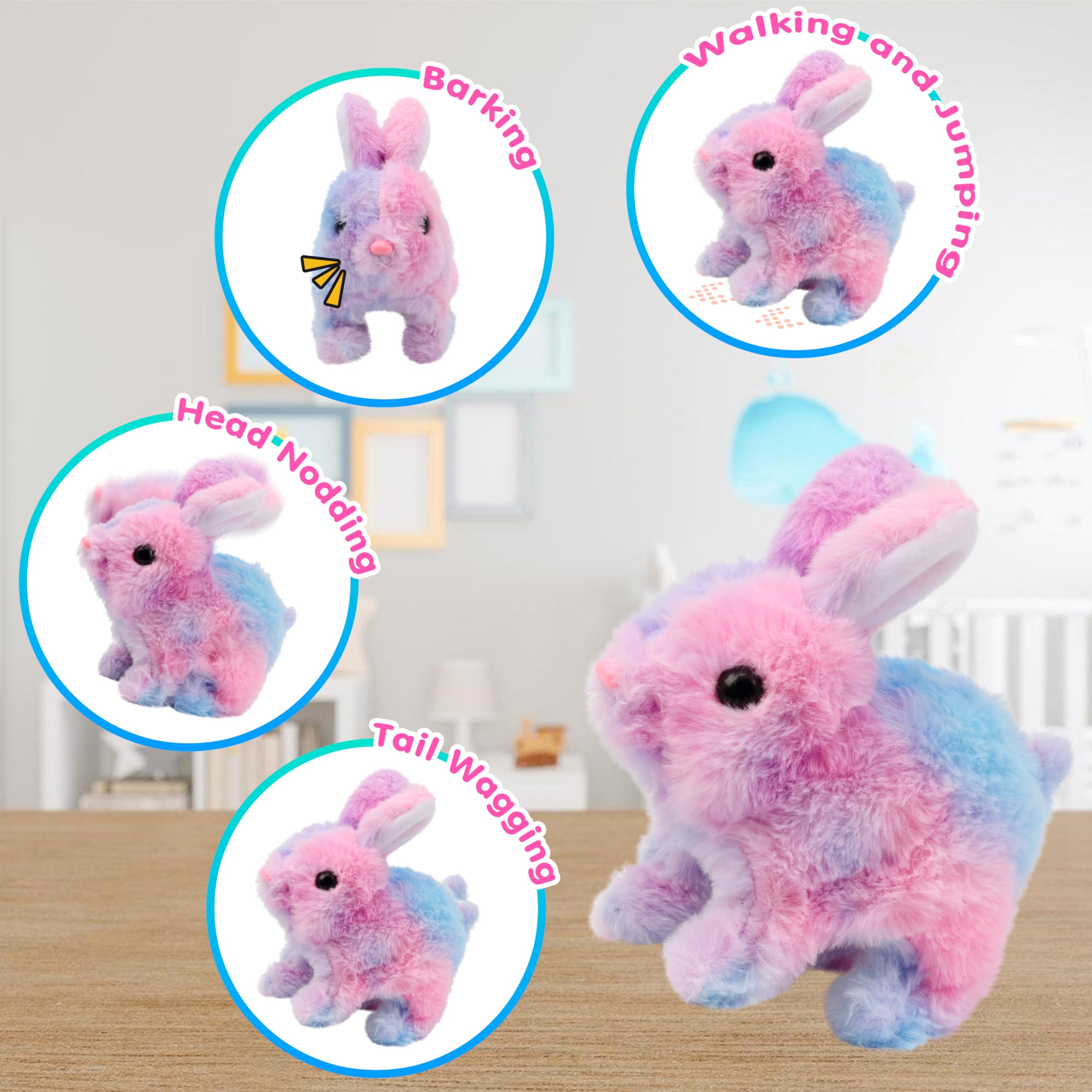 Easfan Easter Rabbit Pink Plush Jumping Spotted Rabbit Talking Hopping Ears Nose Moving Educational Plush Toy Singing Shaking Glowing Interactive Toy Electric for Toddlers Kids