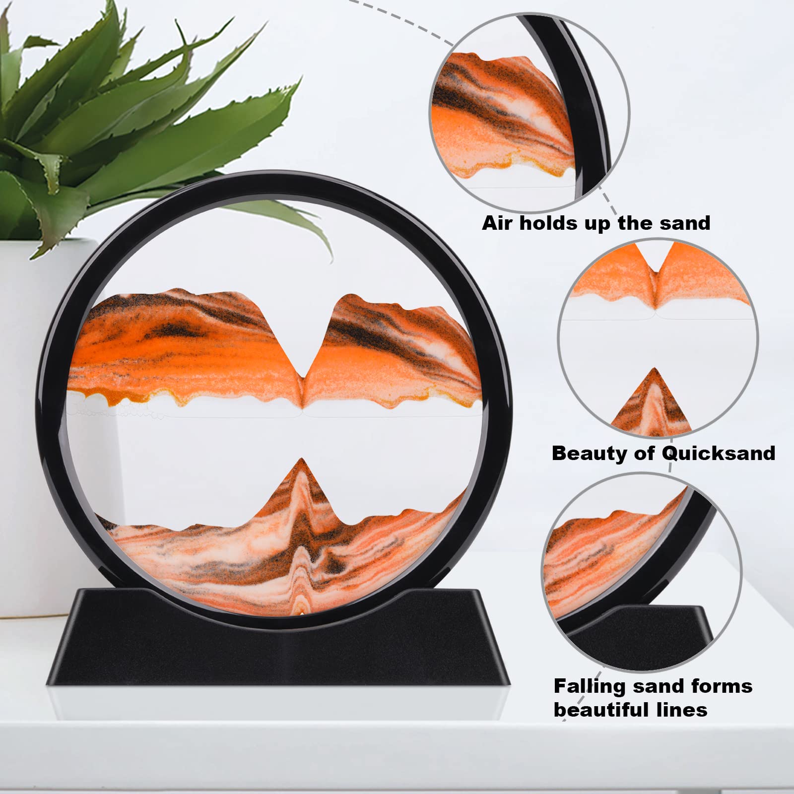QLKUNLA Moving Sand Art Picture Liquid Motion 3D Deep Sea Sandscape in Motion Display Flowing Sand Frame Relaxing Desktop Home Office Work Decor Art Toys (7 inch, Purple)