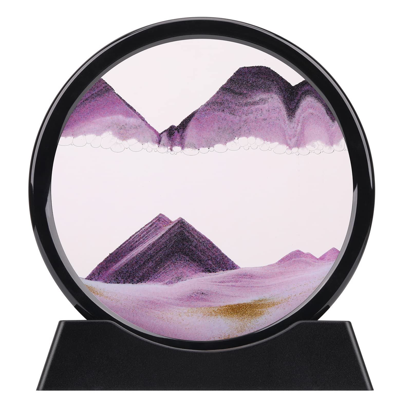 QLKUNLA Moving Sand Art Picture Liquid Motion 3D Deep Sea Sandscape in Motion Display Flowing Sand Frame Relaxing Desktop Home Office Work Decor Art Toys (7 inch, Purple)