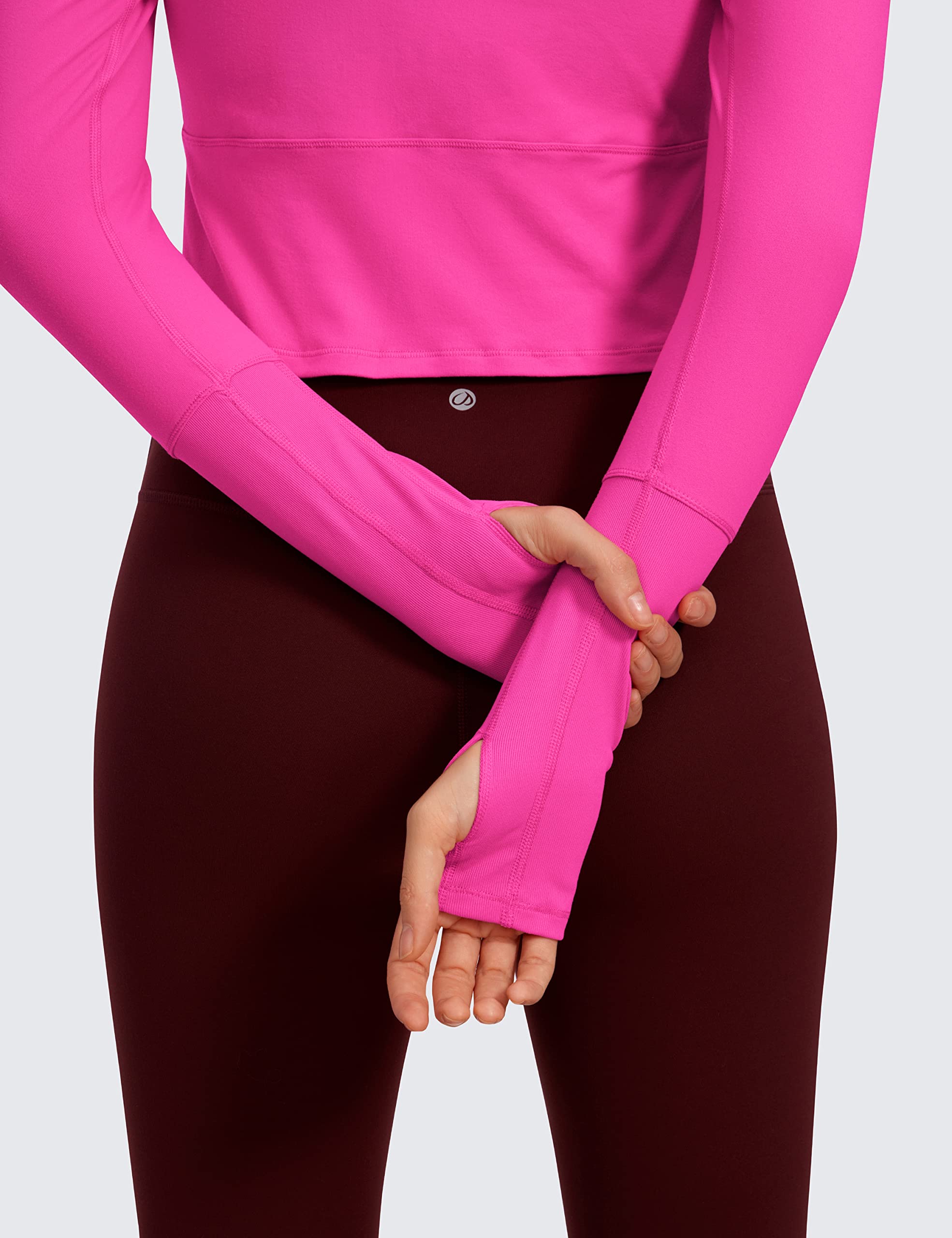 CRZ YOGA Women's Long Sleeve Crop Top Quick Dry Cropped Workout Shirts Half Quarter Zip Pullover Running Athletic Fall Shirt Hibiscus Purple Small