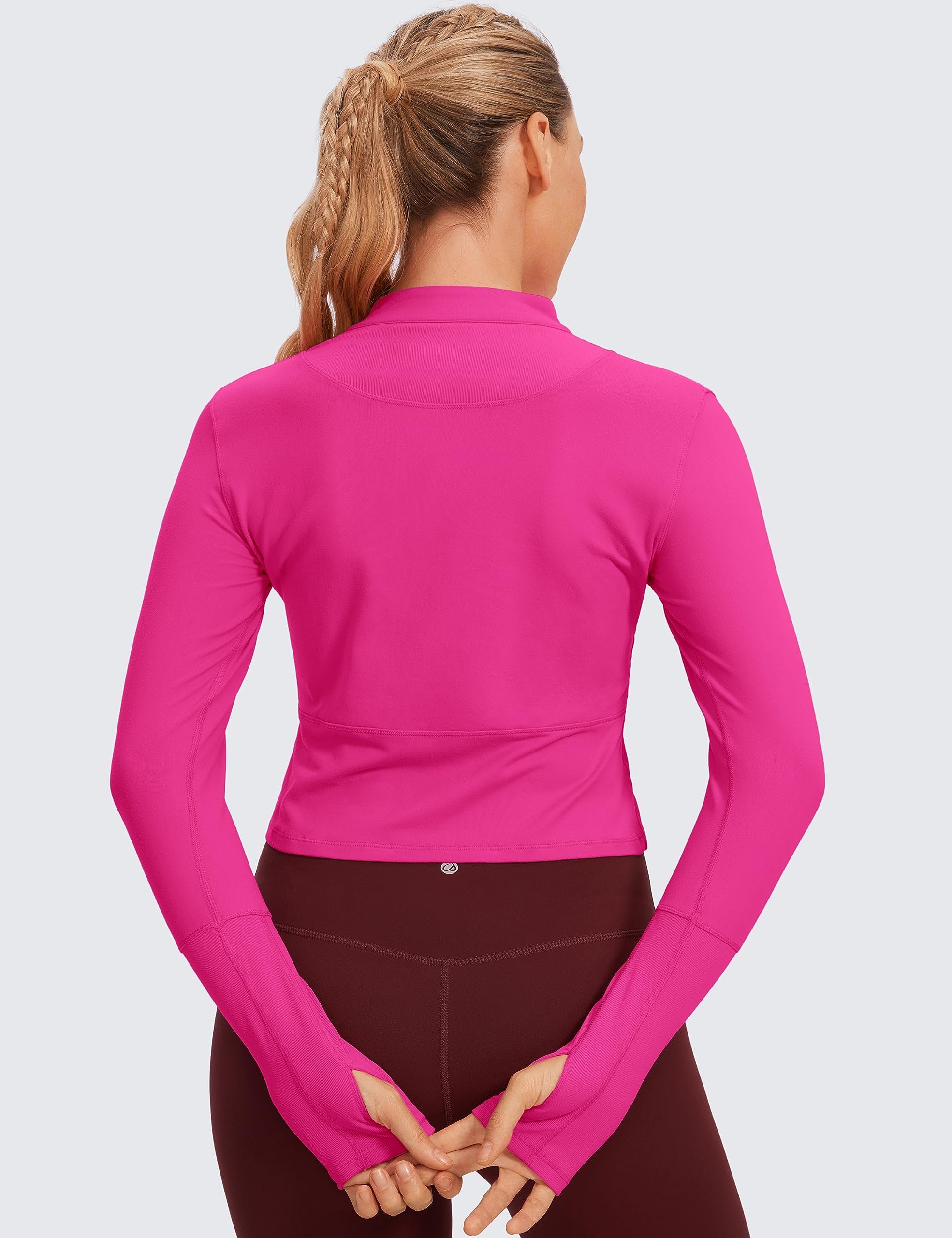 CRZ YOGA Women's Long Sleeve Crop Top Quick Dry Cropped Workout Shirts Half Quarter Zip Pullover Running Athletic Fall Shirt Hibiscus Purple Small