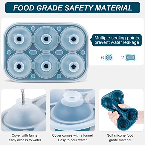 Ice Cube Tray, Mikiwon 2.2 inch Silicone Large Ice Ball Maker,Ice Rose Maker,Ice Diamond Maker With Covers,Large Ice Cube Molds for Whiskey, Cocktails and Homemade, Keep Drinks Chilled,BPA Free