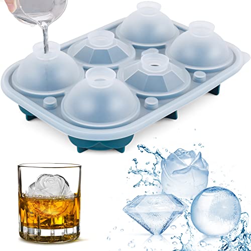 Ice Cube Tray, Mikiwon 2.2 inch Silicone Large Ice Ball Maker,Ice Rose Maker,Ice Diamond Maker With Covers,Large Ice Cube Molds for Whiskey, Cocktails and Homemade, Keep Drinks Chilled,BPA Free