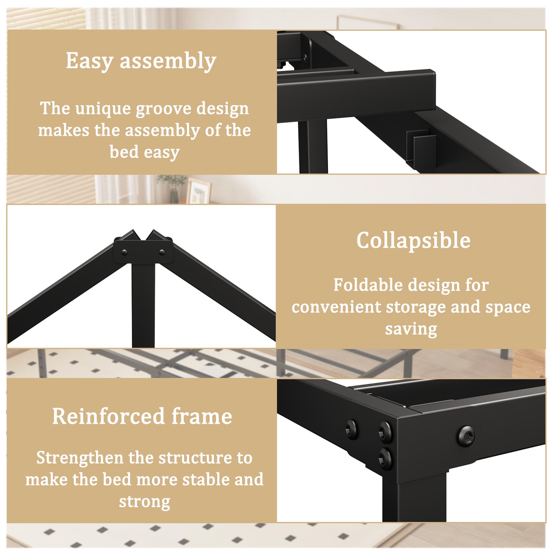 Joceret Metal Bed Frame,18 Inches California King,Simple Metal Platform Bed Frame,Storage Space Under The Bed Heavy Duty Frame Bed,Durable,Suitable for Bedroom,Black