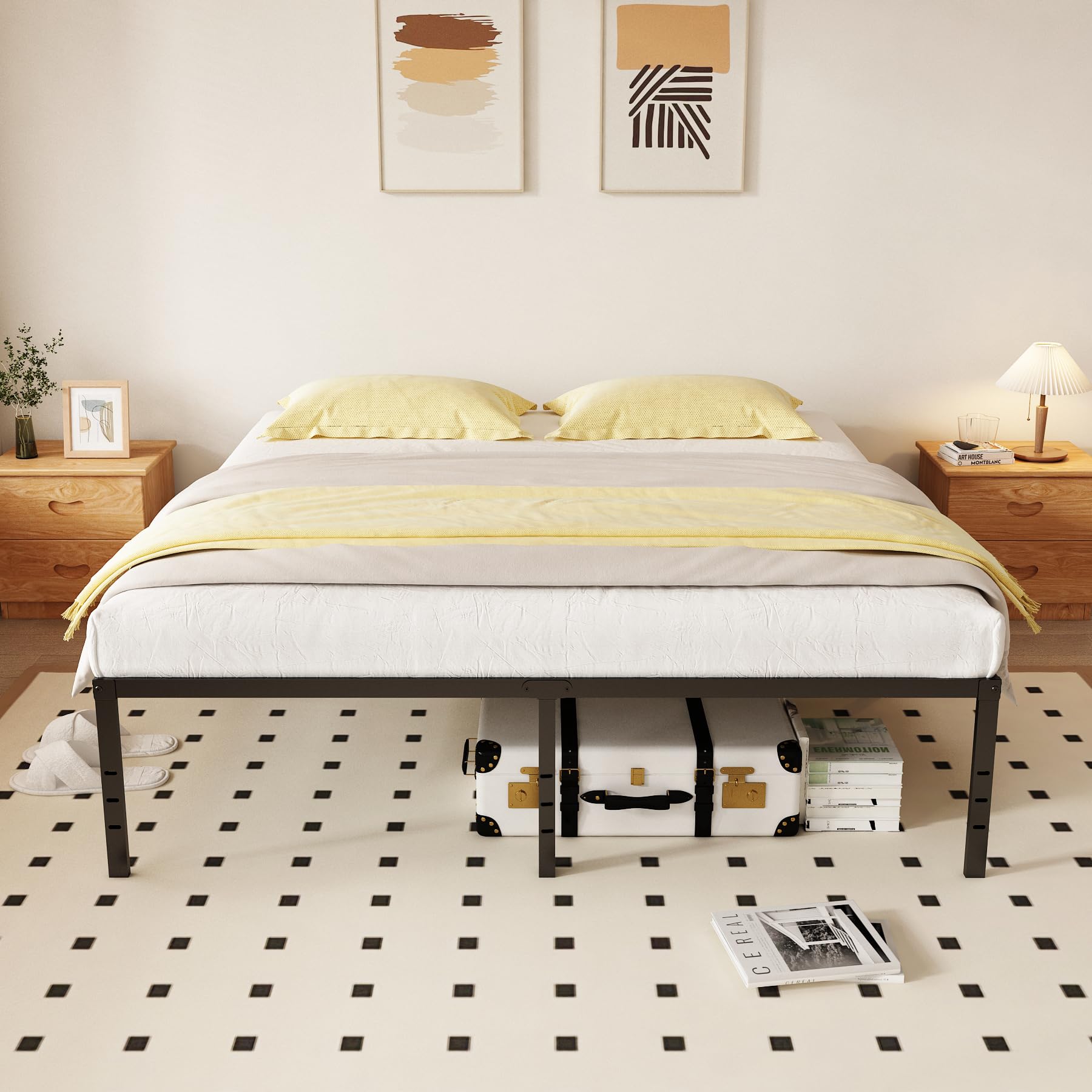 Joceret Metal Bed Frame,18 Inches California King,Simple Metal Platform Bed Frame,Storage Space Under The Bed Heavy Duty Frame Bed,Durable,Suitable for Bedroom,Black