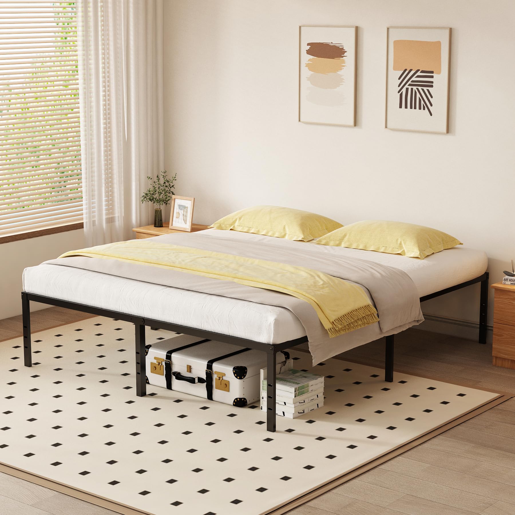 Joceret Metal Bed Frame,18 Inches California King,Simple Metal Platform Bed Frame,Storage Space Under The Bed Heavy Duty Frame Bed,Durable,Suitable for Bedroom,Black