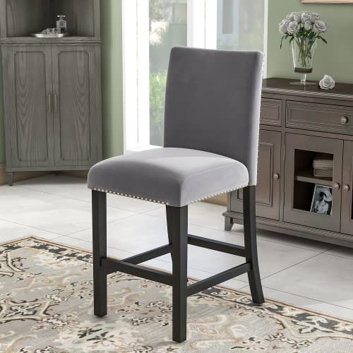 TRIPLE TREE 5-Piece Counter Height Dining Table Set with One Faux Marble Dining Table and Four Upholstered-Seat Chairs,Counter Height Dining Set Suitable for Kitchen and Living Room, Gray