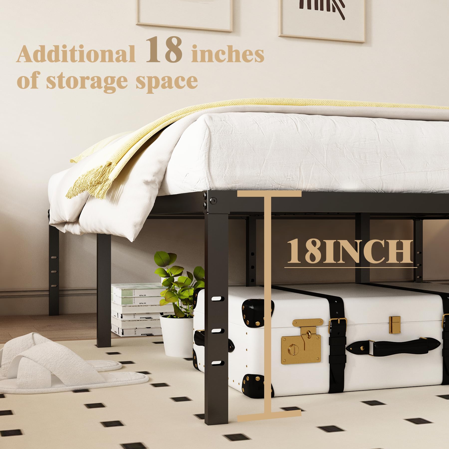 Joceret Metal Bed Frame,18 Inches California King,Simple Metal Platform Bed Frame,Storage Space Under The Bed Heavy Duty Frame Bed,Durable,Suitable for Bedroom,Black