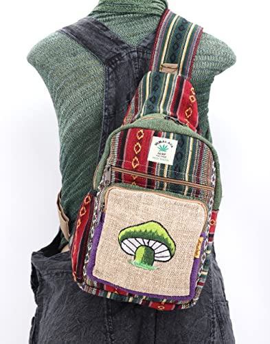 HIMALAYA HANDMADE Hemp Sling Backpack Hippie Backpack Festival Backpack Hiking Backpack 100% Hemp| Crossbody Bag FAIR TRADE Handmade with Love., Green
