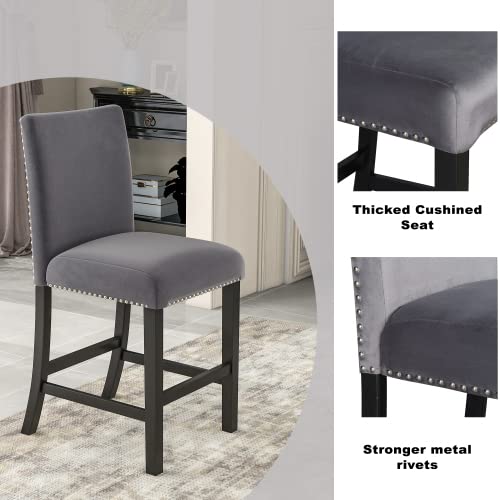 TRIPLE TREE 5-Piece Counter Height Dining Table Set with One Faux Marble Dining Table and Four Upholstered-Seat Chairs,Counter Height Dining Set Suitable for Kitchen and Living Room, Gray
