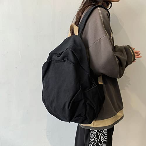 Kaupuar Minimalist Aesthetic Canvas Backpack Simple School Daypack for Adults and Teens (Black)