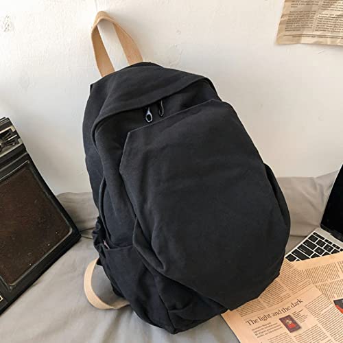Kaupuar Minimalist Aesthetic Canvas Backpack Simple School Daypack for Adults and Teens (Black)