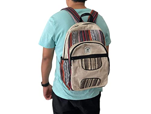 Zillion Craft Large Natural Hemp Back Pack for Men Women. Multi Color Hemp Fiber Multi Pocket Hand Made Bag. Unisex Design