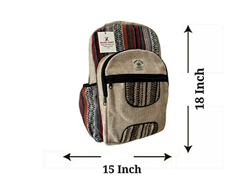 Zillion Craft Large Natural Hemp Back Pack for Men Women. Multi Color Hemp Fiber Multi Pocket Hand Made Bag. Unisex Design