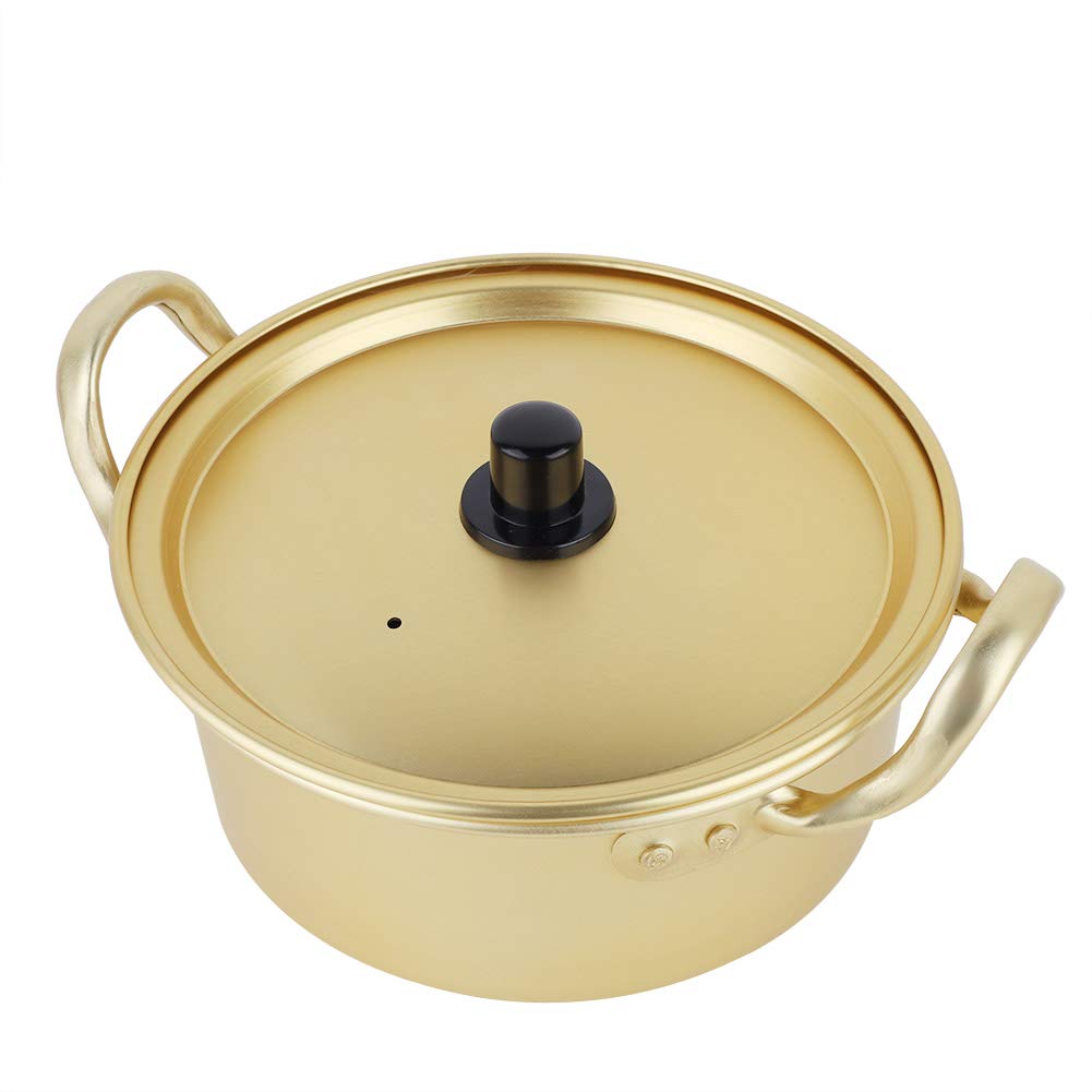 Korean ramen pan with lid quick noodle cooking pot Korean yellow aluminum soup pot noodle pot with handle for soup noodles(20cm Pot)