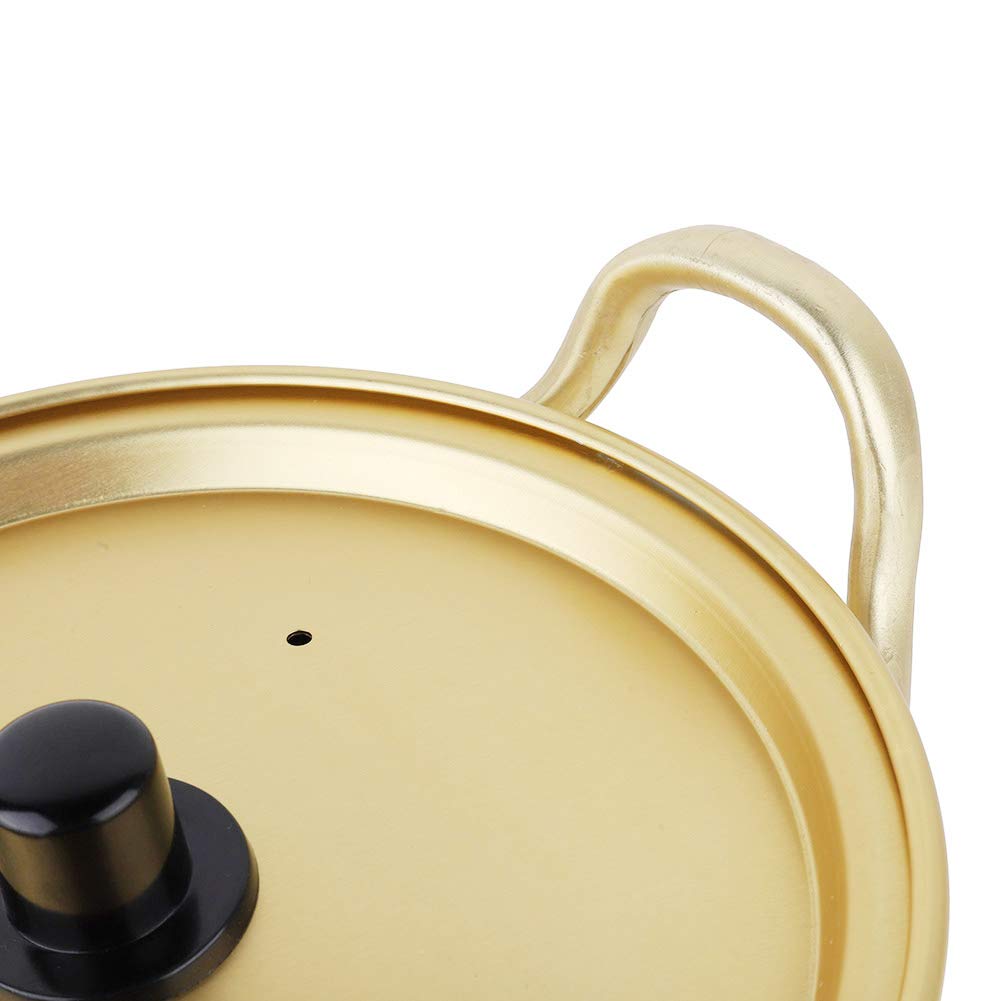 Korean ramen pan with lid quick noodle cooking pot Korean yellow aluminum soup pot noodle pot with handle for soup noodles(20cm Pot)