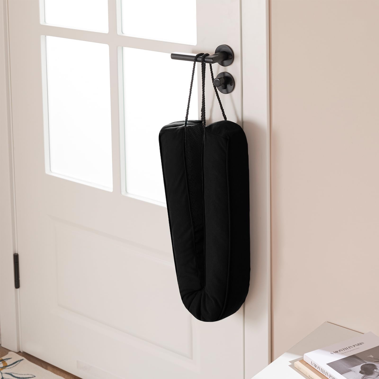 Sunolga 36" Weighted Door Draft Stopper, Triangular Column Sound Proof Draft Guard for Doors and Windows, Machine Washable, Black