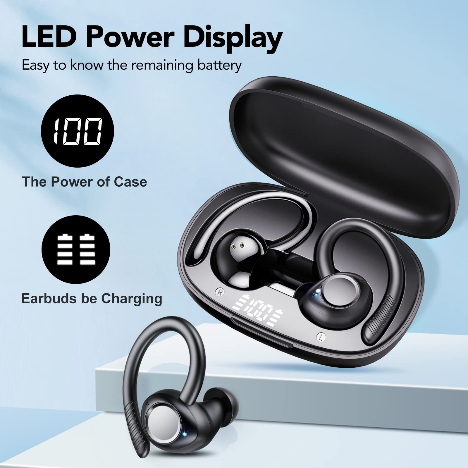 taobosec Bluetooth Headphones, Bluetooth Earbuds, HiFi Stereo Sound, Bluetooth 5.1, IPX7 Waterproof, 50 Hours Playtime with Charging Case, Suitable for Work, Games