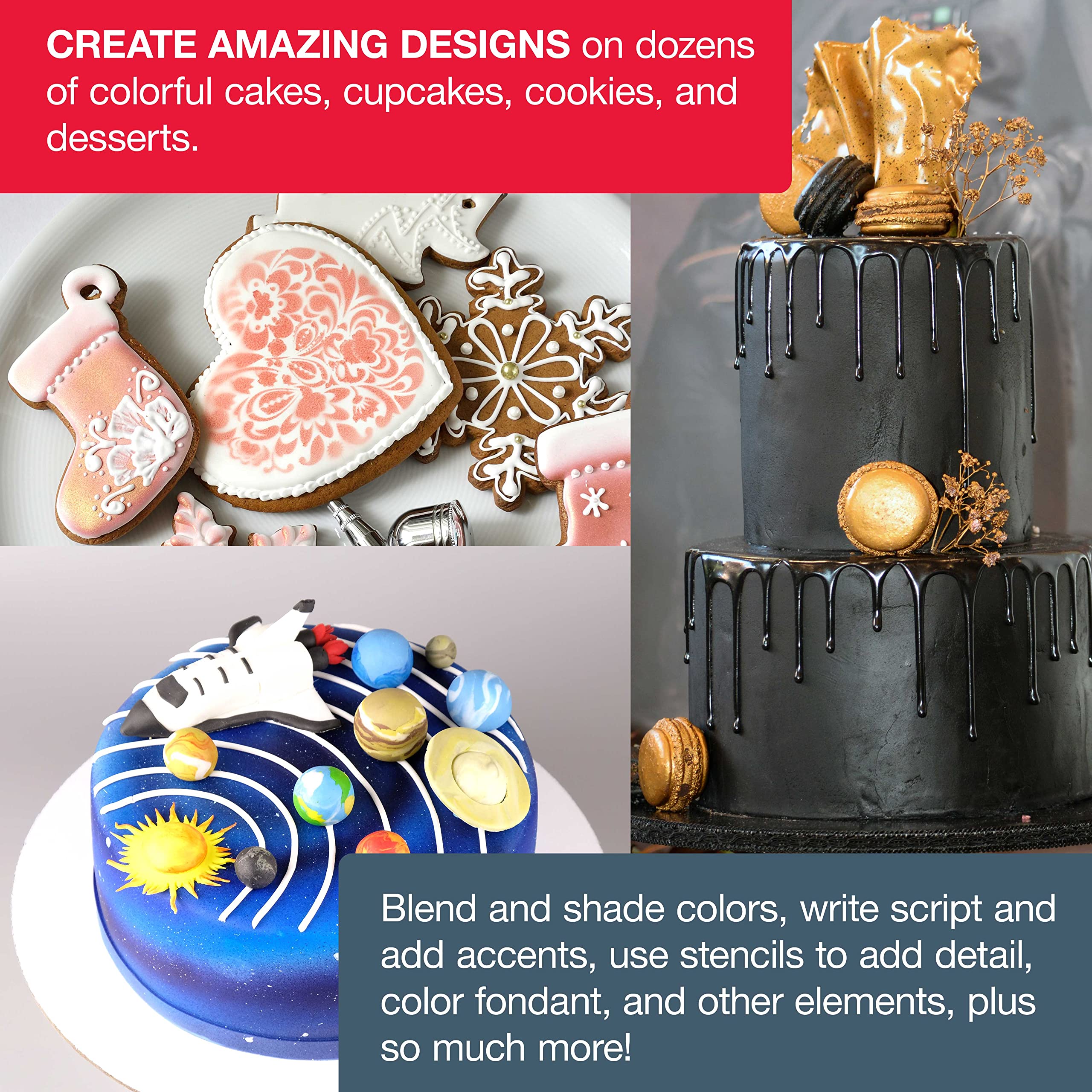 U.S. Cake Supply - Cordless Handheld Airbrushing System Kit - 15 to 30 PSI, Rechargeable Professional Airbrush Artist Set, How to Guide - Decorating Cakes, Cupcakes, Paint, Hobbies Crafts, Makeup, Art
