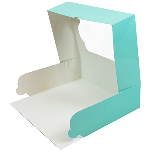 Global Sugar Art Auto-Popup Extra Deep Quarter Sheet Cake Box with Window, Designer Blue, 14 x 10 x 5 Inches, 10 Count. For 9x13 Sheet Cakes, Cookies, Pastries and Desserts.