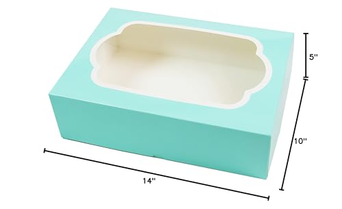 Global Sugar Art Auto-Popup Extra Deep Quarter Sheet Cake Box with Window, Designer Blue, 14 x 10 x 5 Inches, 10 Count. For 9x13 Sheet Cakes, Cookies, Pastries and Desserts.
