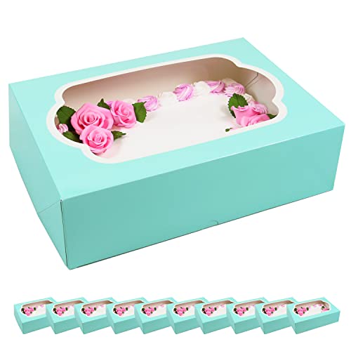 Global Sugar Art Auto-Popup Extra Deep Quarter Sheet Cake Box with Window, Designer Blue, 14 x 10 x 5 Inches, 10 Count. For 9x13 Sheet Cakes, Cookies, Pastries and Desserts.