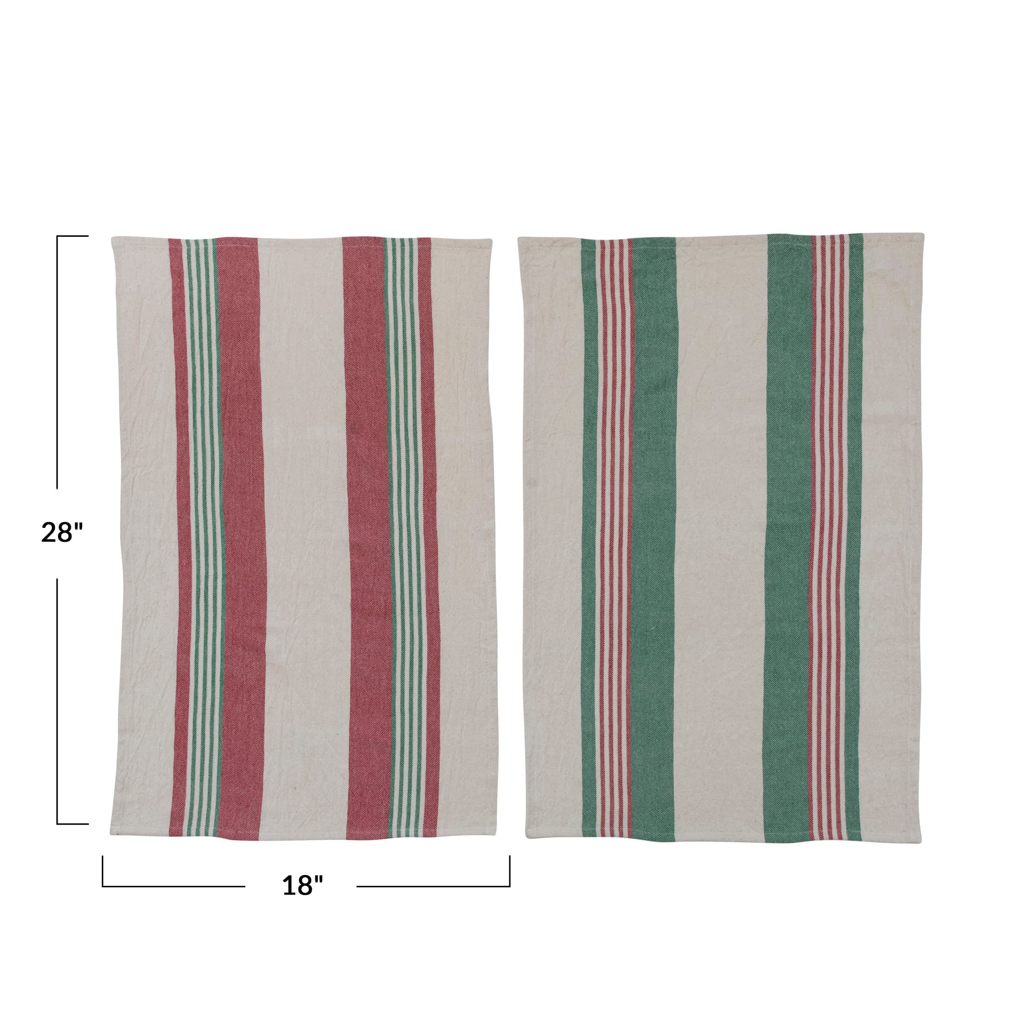 Creative Co-Op 28' L x 18' W Cotton Printed Tea Towels w/Stripes & Jute & Wood Bead Tie, Multi Color, Set of 2
