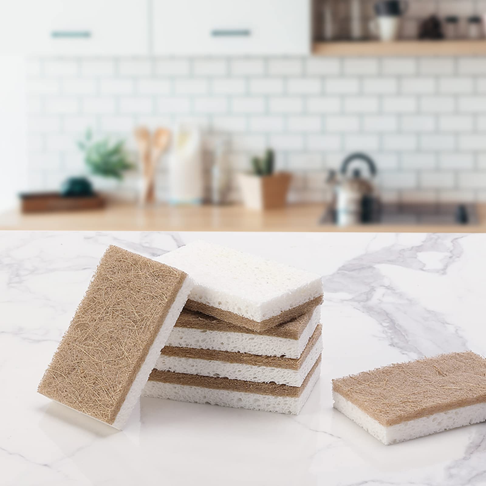 Natural Kitchen Sponge (6 Pack) for Cleaning Dish, Glass, Ceramic, Stove, Fruit, BBQ Rack, Kitchenware, Nature Made Multipurpose Sponges for Sustainable Living